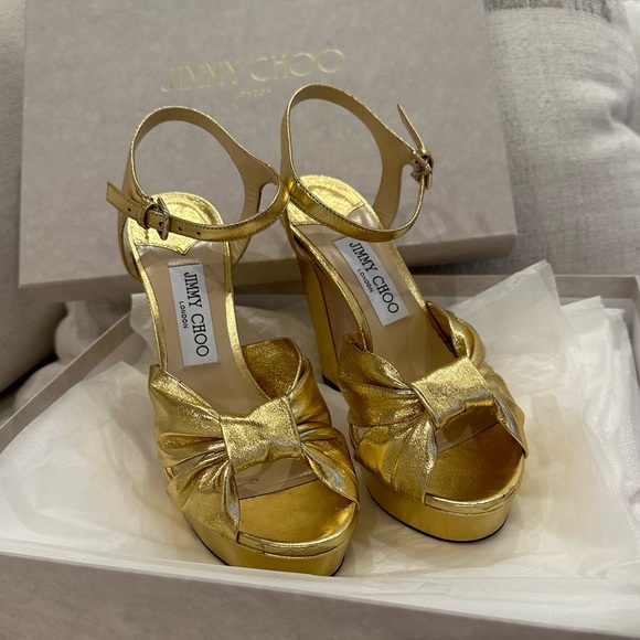 Jimmy Choo | Shoes | Jimmy Choo Heloise 2 Gold In Sz 38 | Poshmark